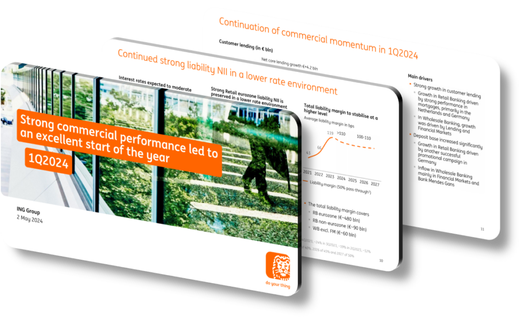 ING Q1 2024 Presentation Design: Visualizing Financial Growth | SlideGenius