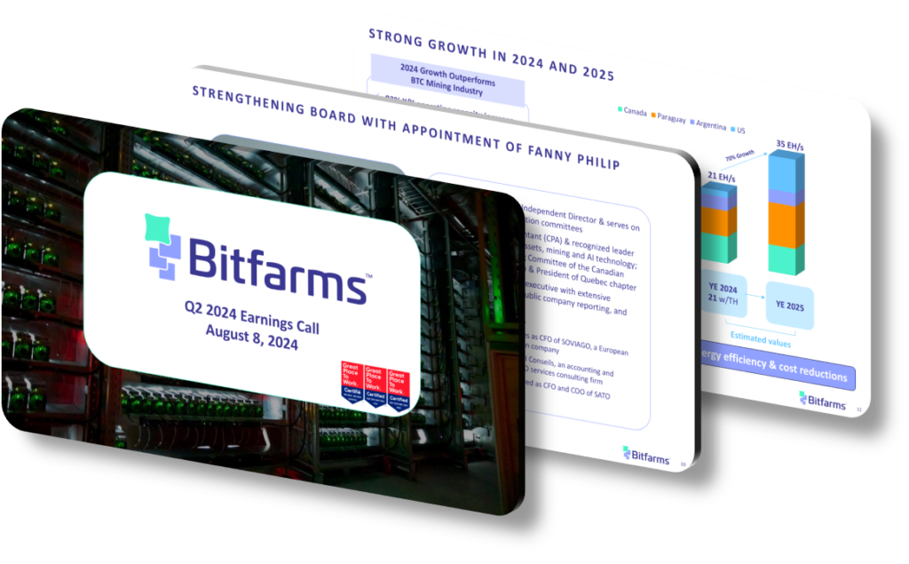 Effective Presentation Design: Bitfarms' Q2 2024 Earnings - SlideGenius