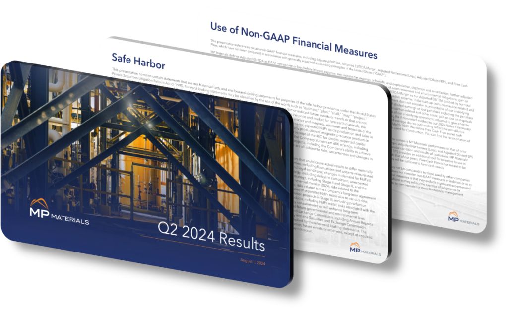 Effective Presentation Design: MP Materials' Q2 2024 Key Achievements | SlideGenius