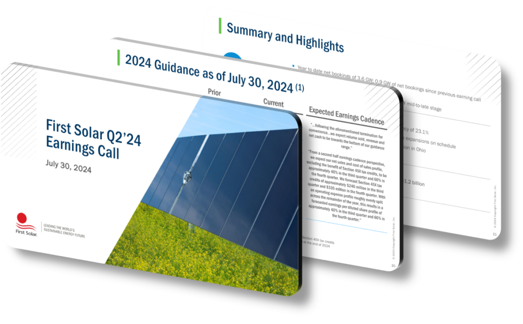 Effective Q2 2024 Presentation Design: First Solar's Key Metrics Highlighted | SlideGenius