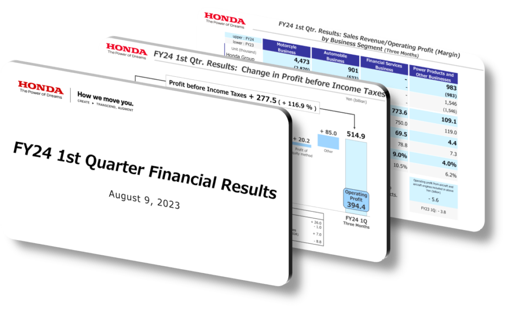 Honda FY24 Q1 Presentation Design: Key Achievements Highlight | SlideGenius