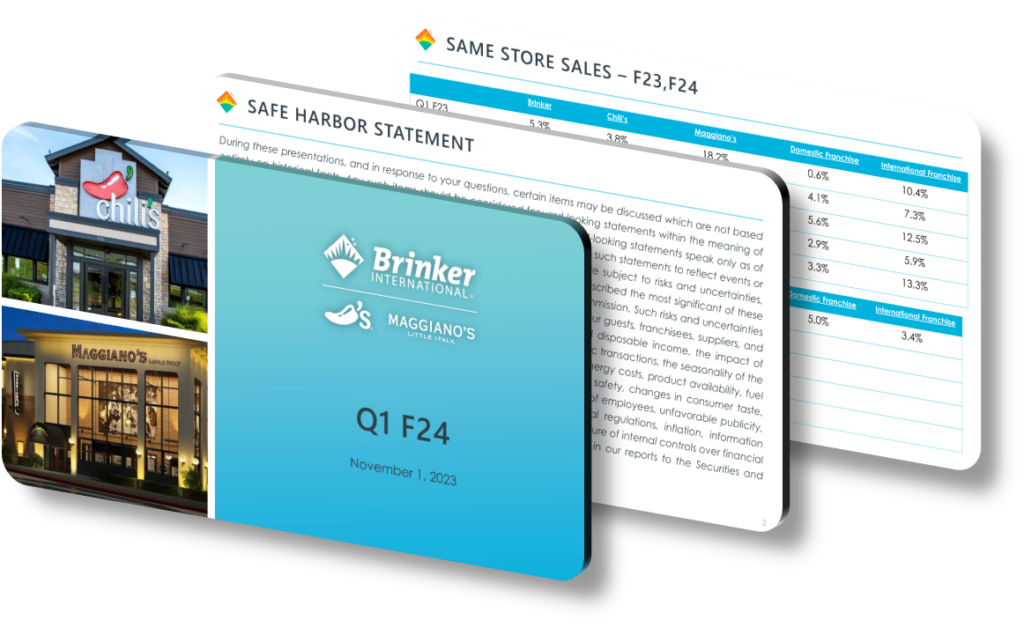 What Presentation Design Tactics Does Brinker Use to Highlight Q1 F24 ...