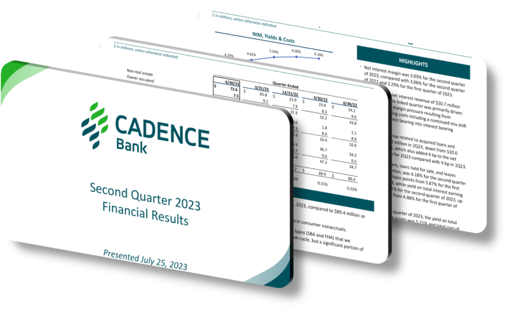 Effective Presentation Design: Cadence Bank's Q2 2023 Key Data ...