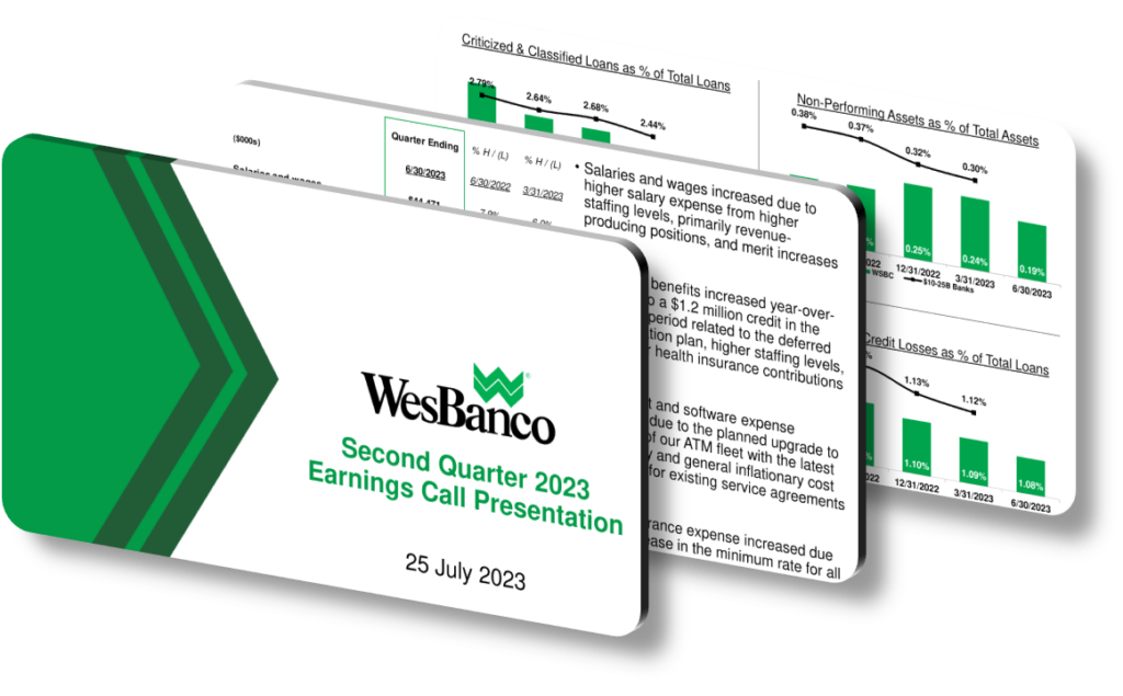 WesBanco Q2 2023 Presentation Design: Showcasing Financial Growth | SlideGenius