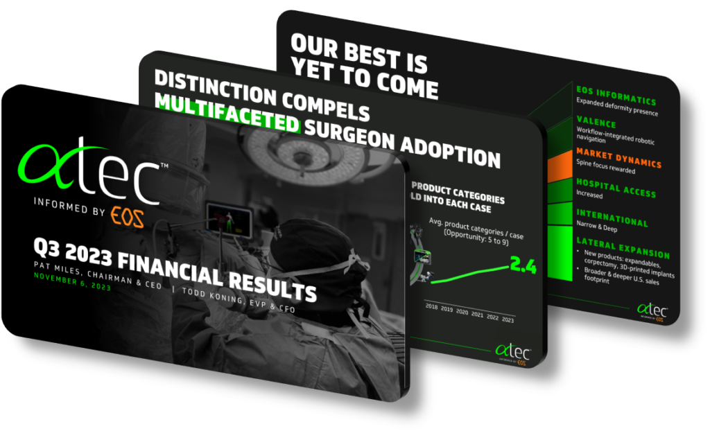 Alphatec Q3 2023: Innovative Spine Surgery Presentation Design | SlideGenius