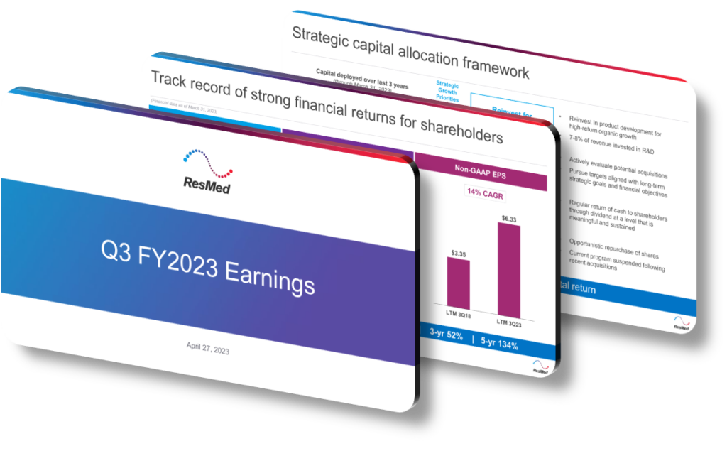 Effective Q3 FY2023 Presentation Design Insights - ResMed | SlideGenius