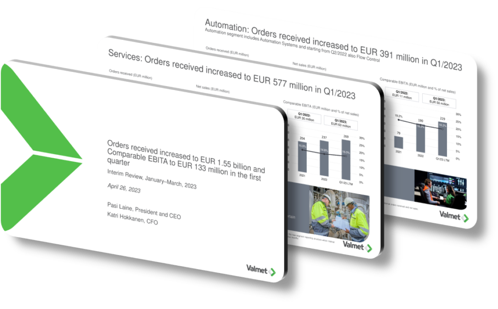 Q1 2023 Financial Growth: Valmet's Effective Presentation Design | SlideGenius
