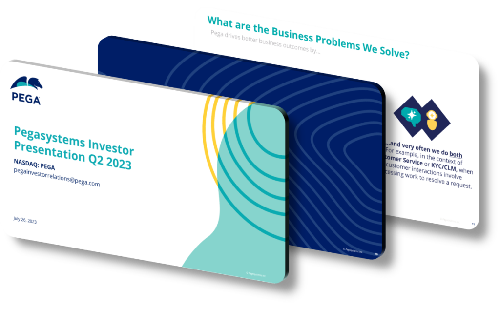 Pegasystems Q2 2023 CRM Solutions via Presentation Design | SlideGenius