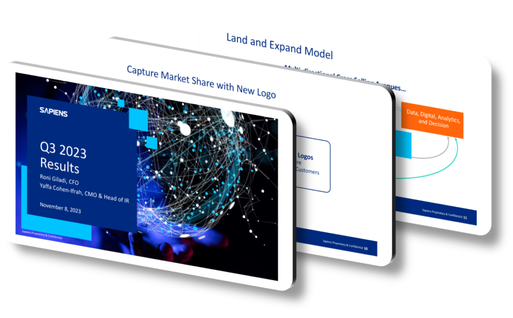 Q3 2023 Sapiens Presentation Design: Strategic Insights Standout | SlideGenius